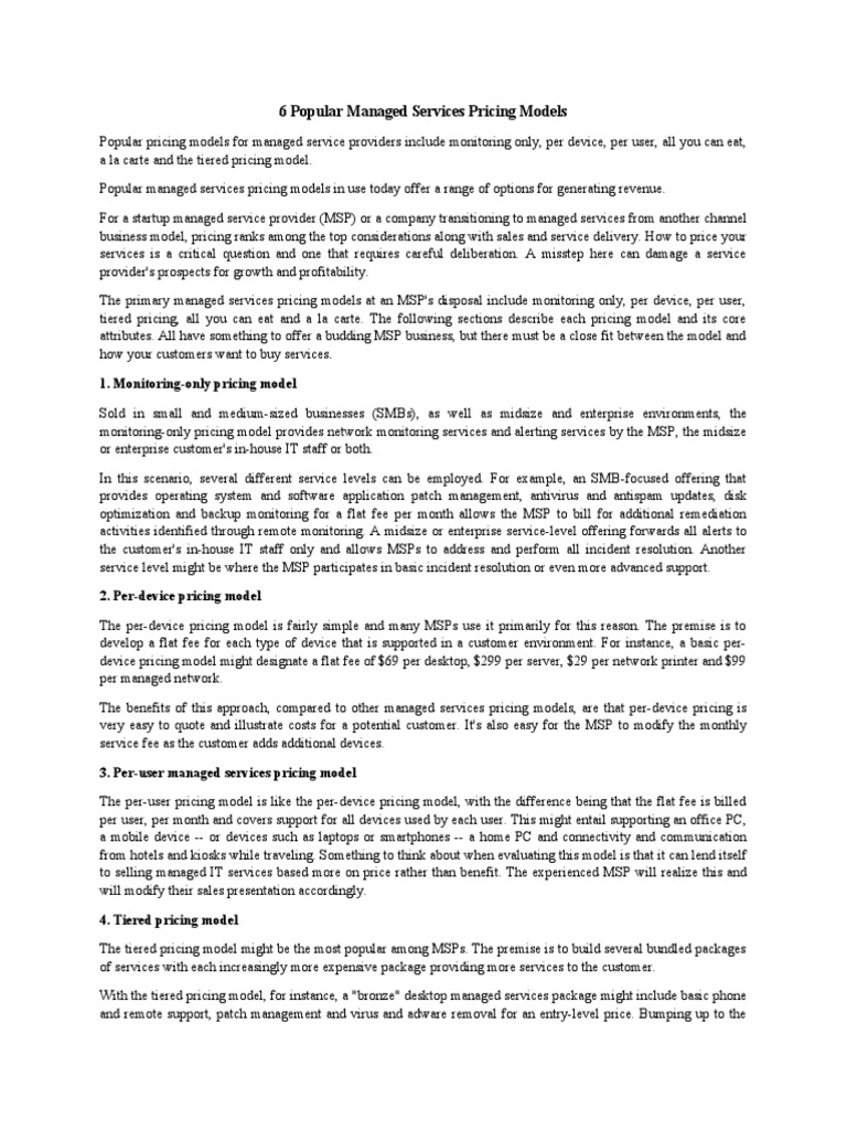 Managed Services Pricing Models Guide | PDF