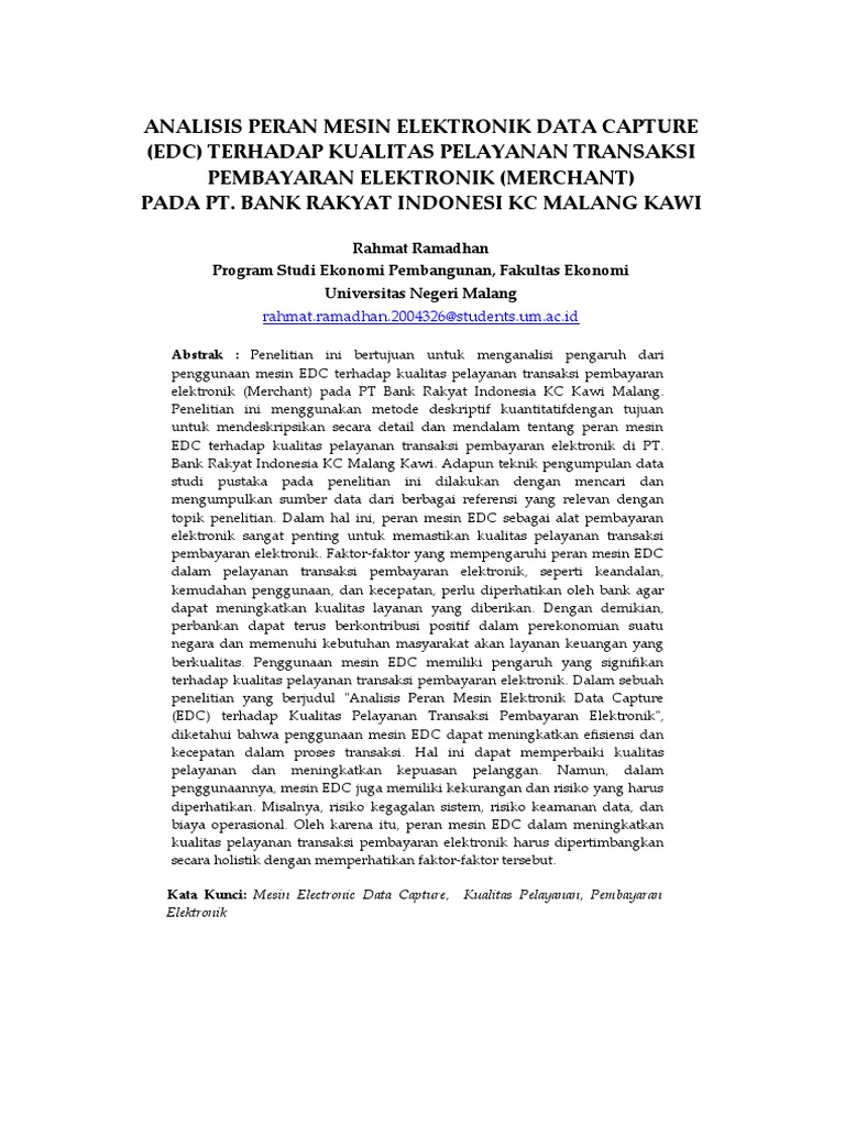 Analisis Peran Mesin Elektronik Data Capture (Edc) Terhadap Kualitas Pelayanan Transaksi | PDF ...