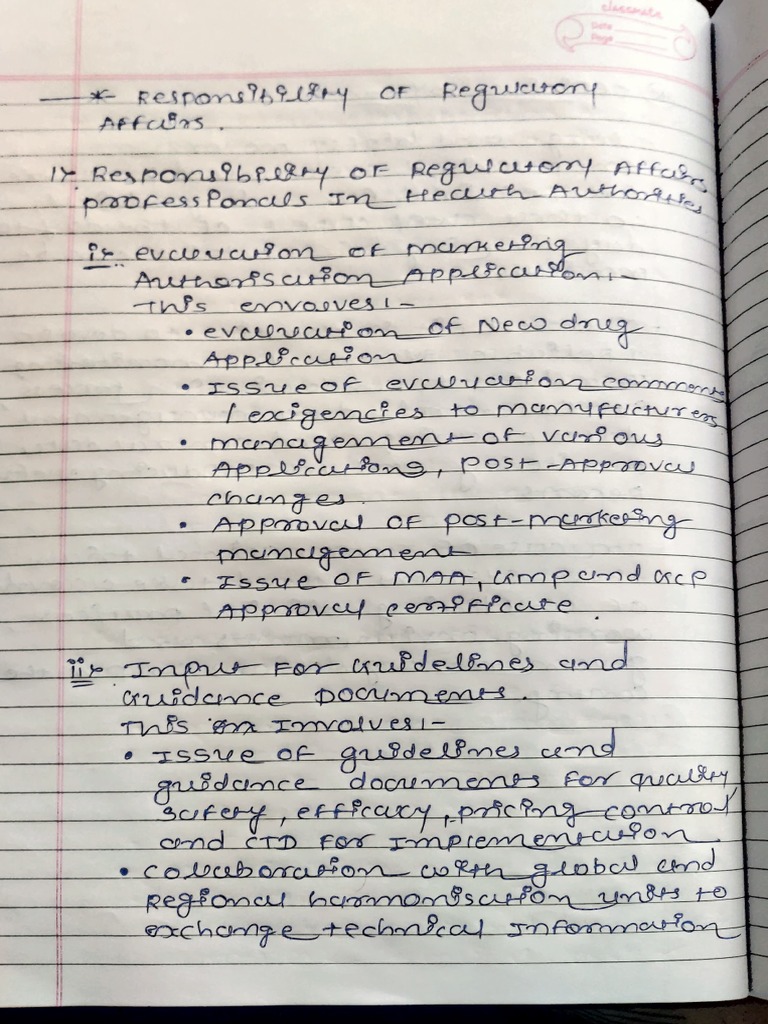 Class Notes For Regulatory Affairs | PDF