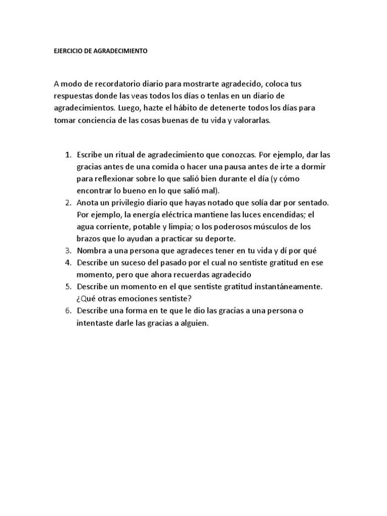 Ejercicio de Agradecimiento | PDF