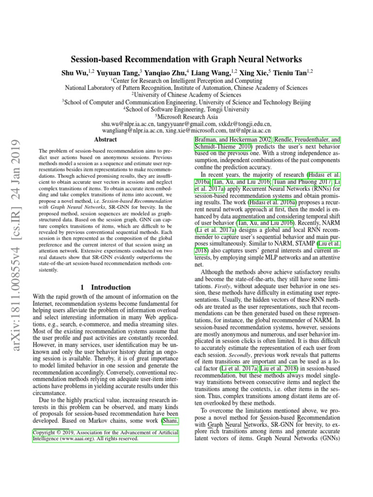 Session Based Recommendation With Graph Neural Networks Pdf