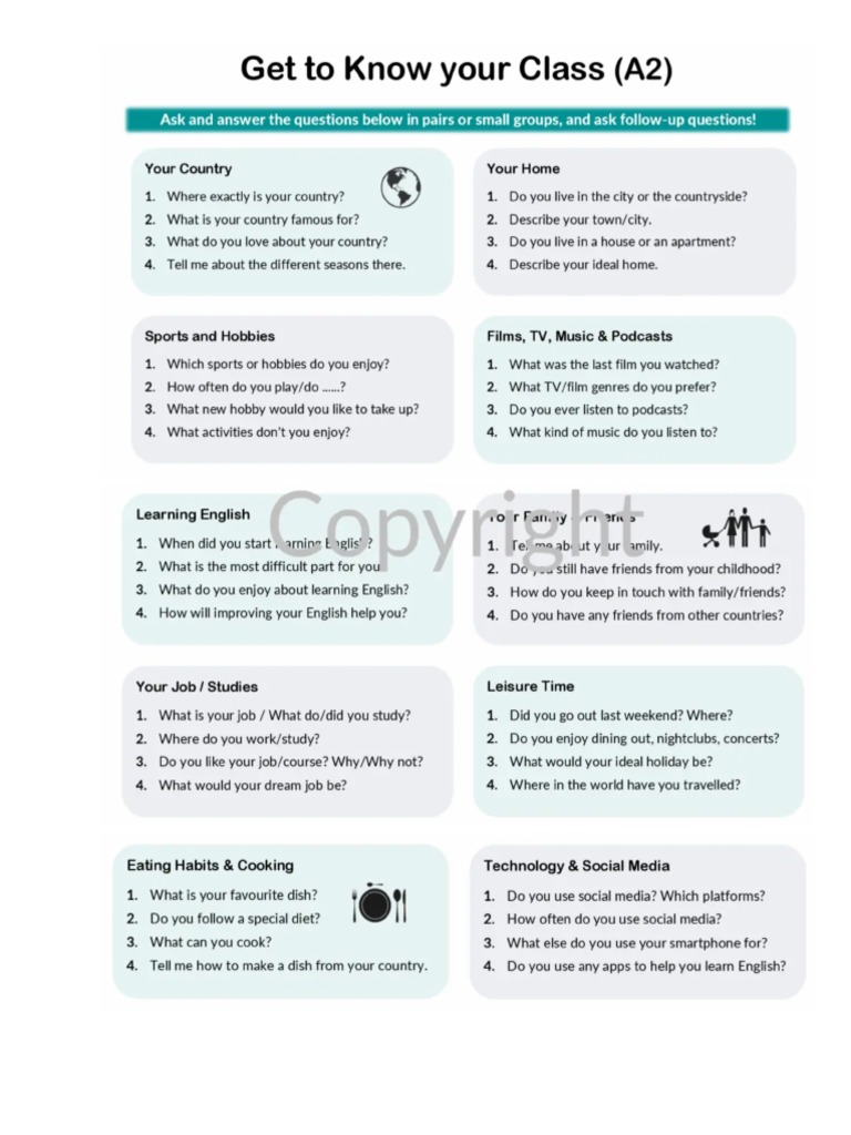 A2 Speaking Questions | PDF