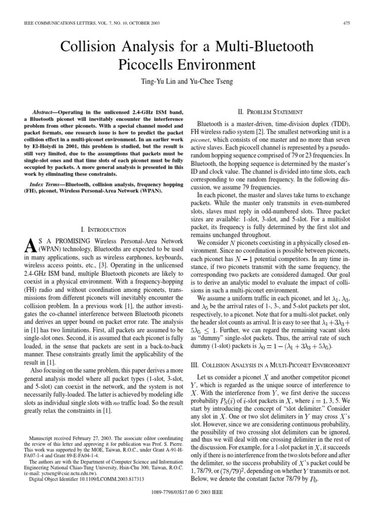 Collision Analysis For A Multi-Bluetooth Picocells Environment | PDF