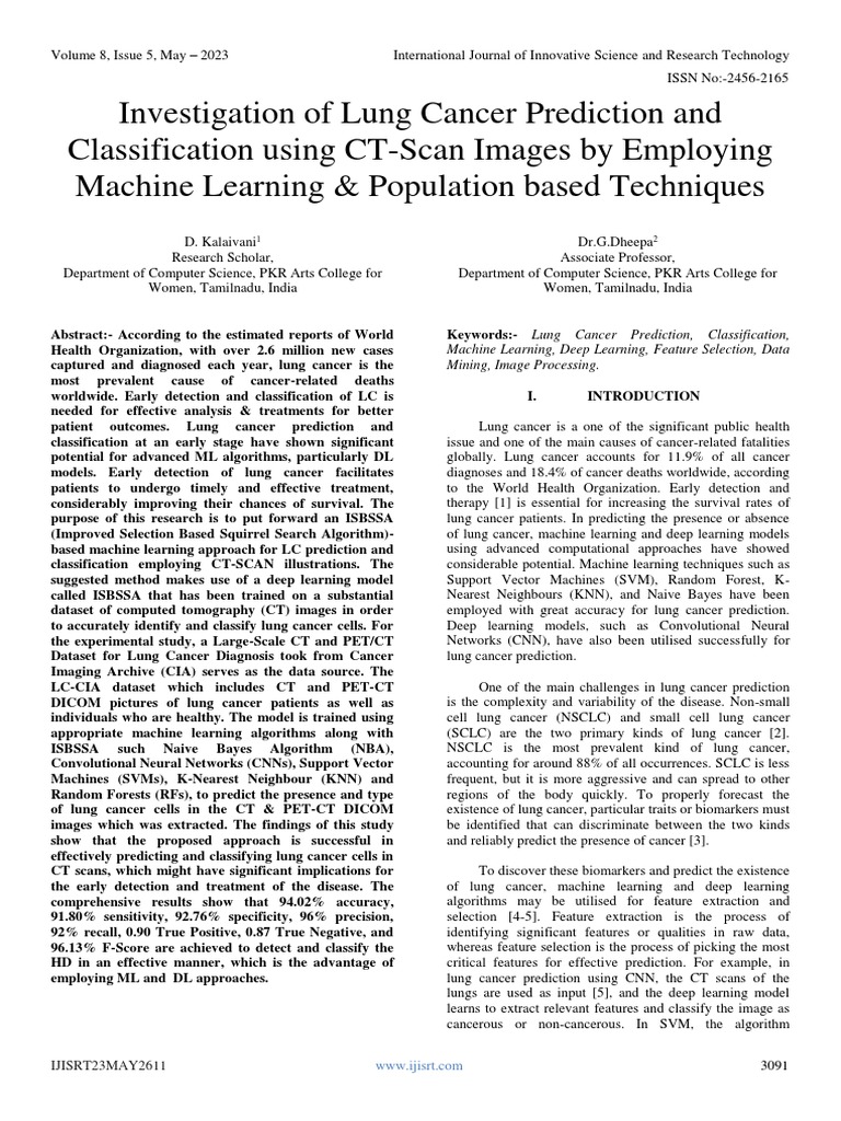 Investigation Of Lung Cancer Prediction And Classification Using Ct