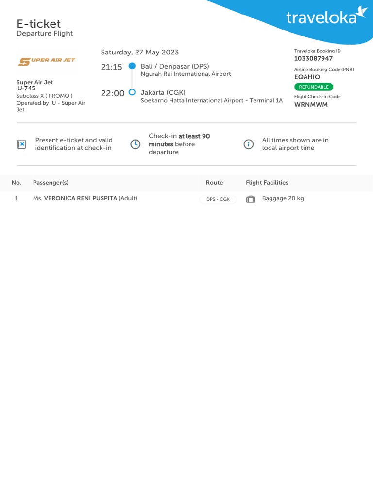 Veronica Reni Puspita Dps WRNMWM CGK Flight - Originating | PDF | Airport | Aviation