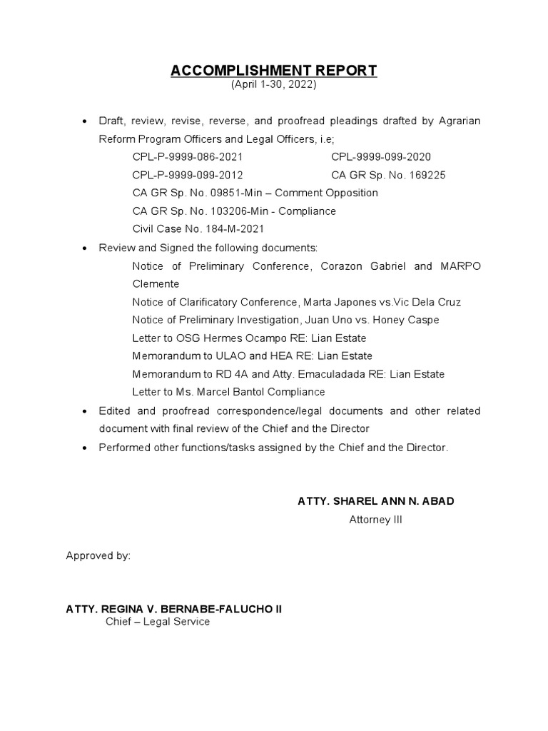 Accomplishment Report (2022 April) | PDF