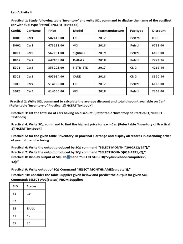 XII IP Practical 2023 Lab Activity 4 | PDF | Data Management Software | Databases