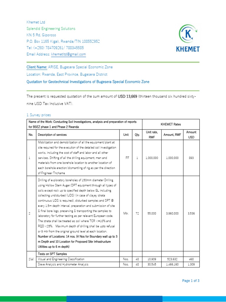 Geotechnical Invistigation Quotation | PDF