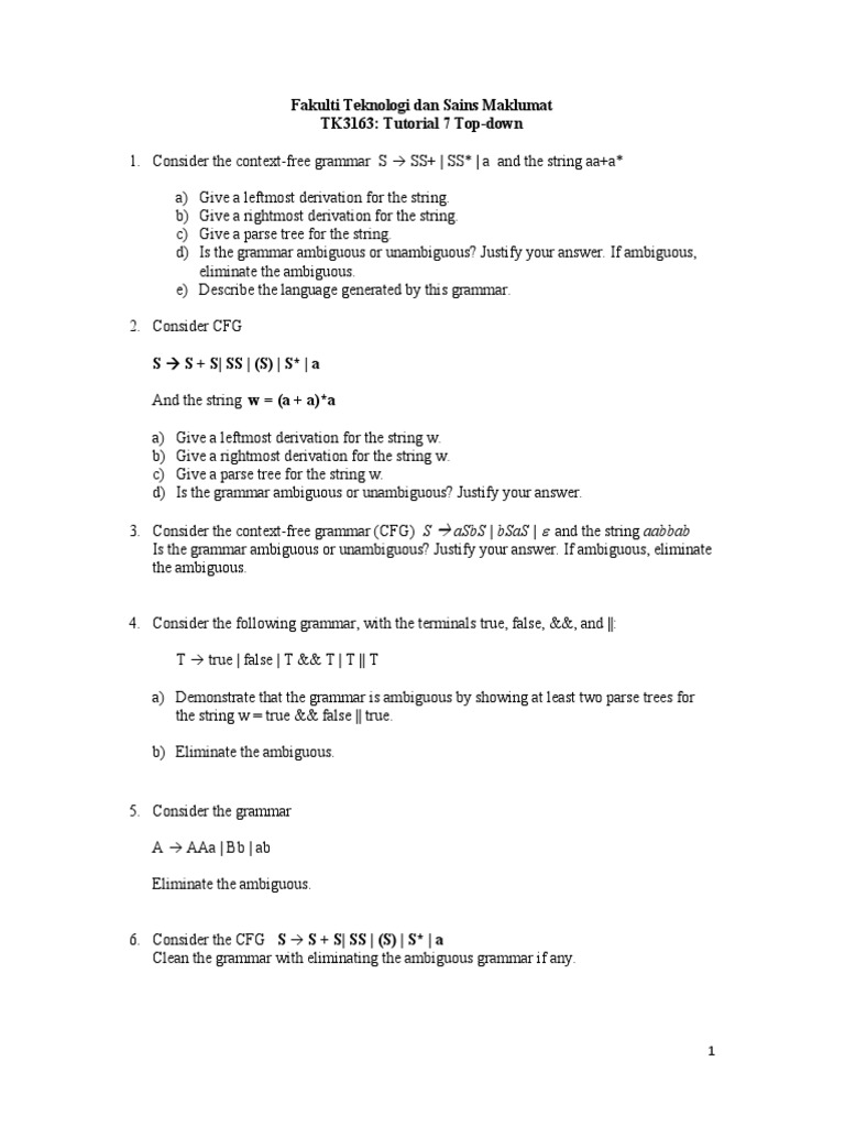 TK3163 Tutorial 7 TK3163 2023 Top-Down | PDF | Parsing | Mathematical Logic