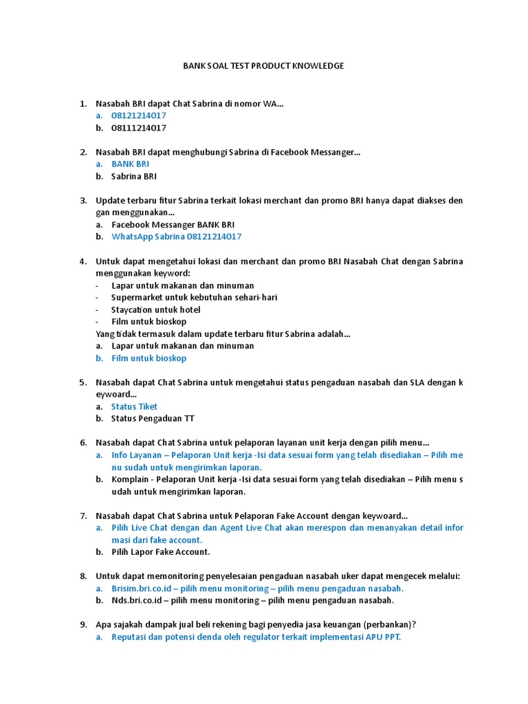 Bank Soal TPK Juni 2023 | PDF