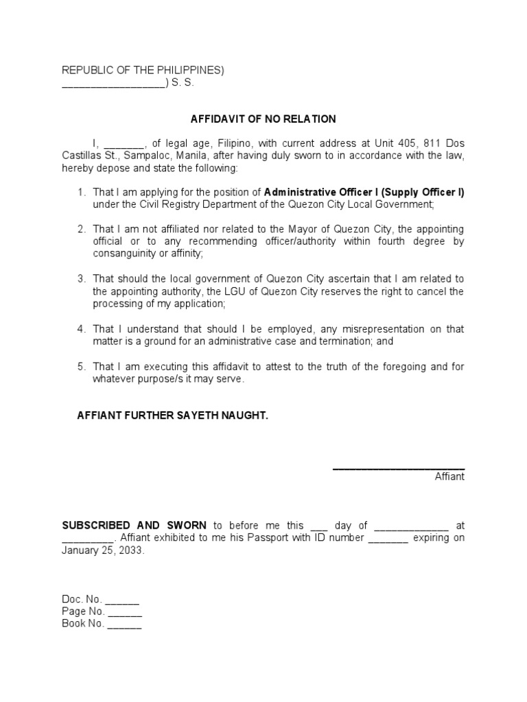 affidavit of no relation | PDF
