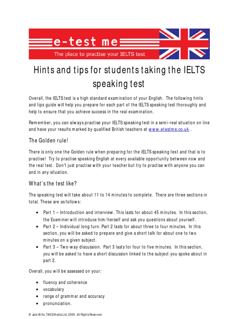 IELTS Speaking Exam Hints and Tips | PDF | Self-Improvement