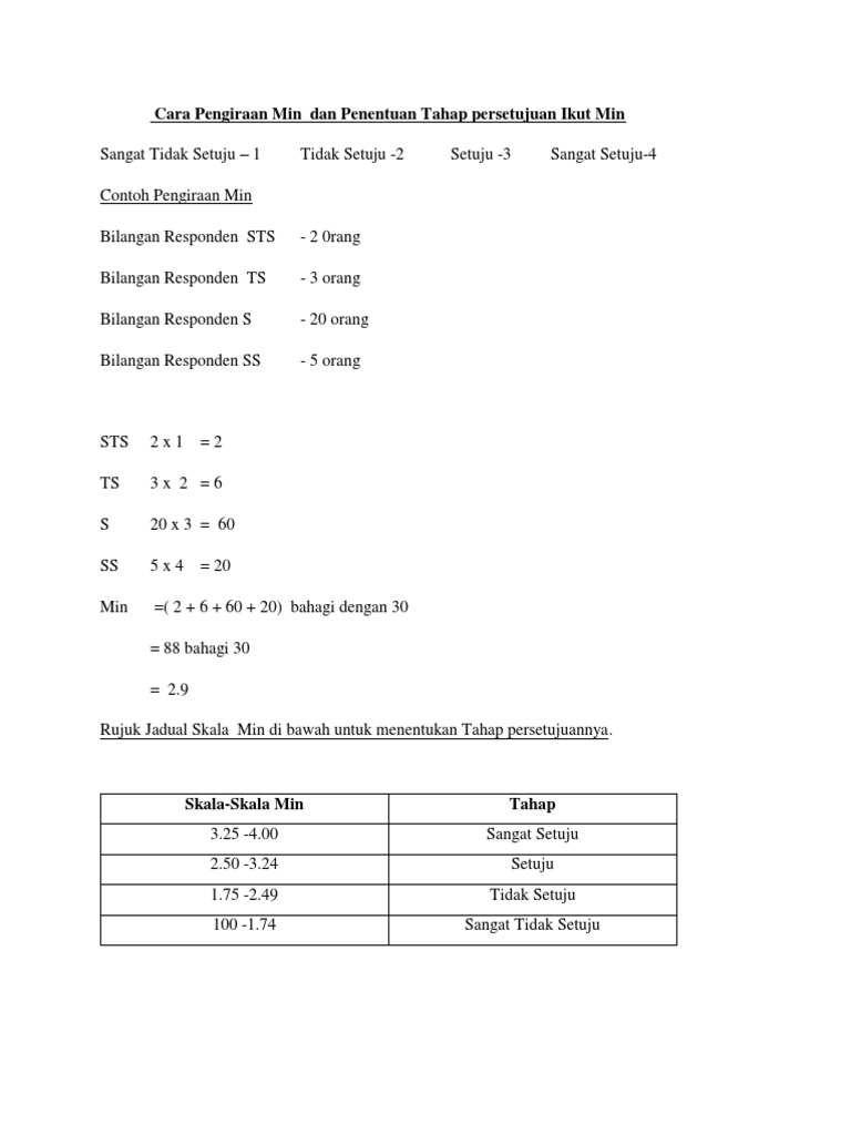 Contoh Pengiraan Min Dan Penentuan Tahap Persetujuan 2020 | PDF