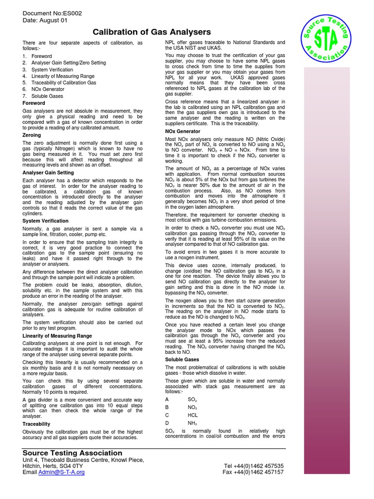 Calibration of Gas Analysersr | PDF | Calibration | N Ox