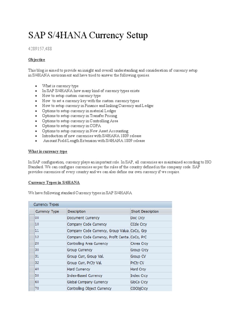 SAP S4HANA - Currency Setup | PDF | Currency | Valuation (Finance) SAP S4HANA - Currency Setup | PDF | Currency | Valuation (Finance)