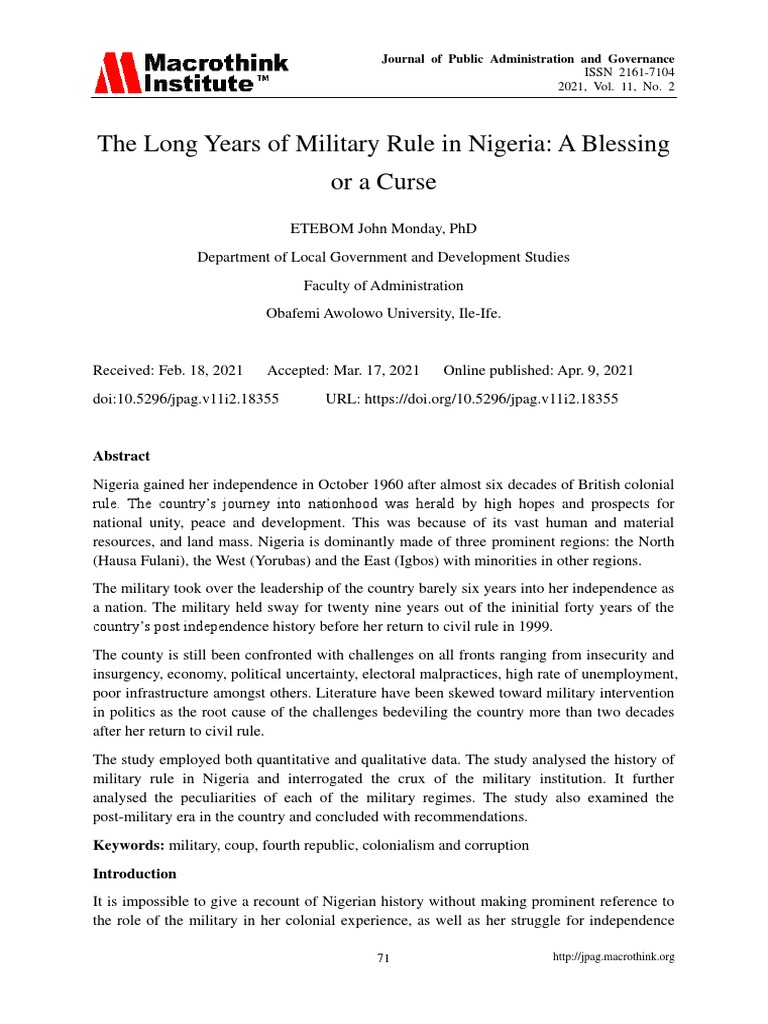 The Long Years of Military Rule in Nigeria A Bless | PDF | Nigeria ...