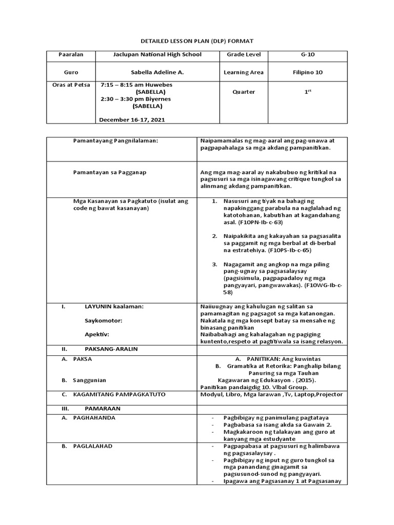 Detailed Lesson Plan cm3 | PDF