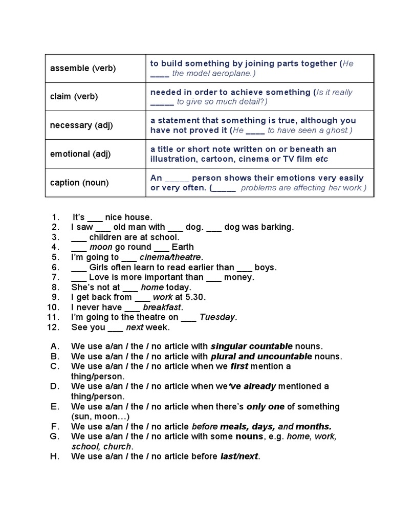 (b1) 3B Articles A - An, The, No Article | PDF | Meal | Linguistic Typology