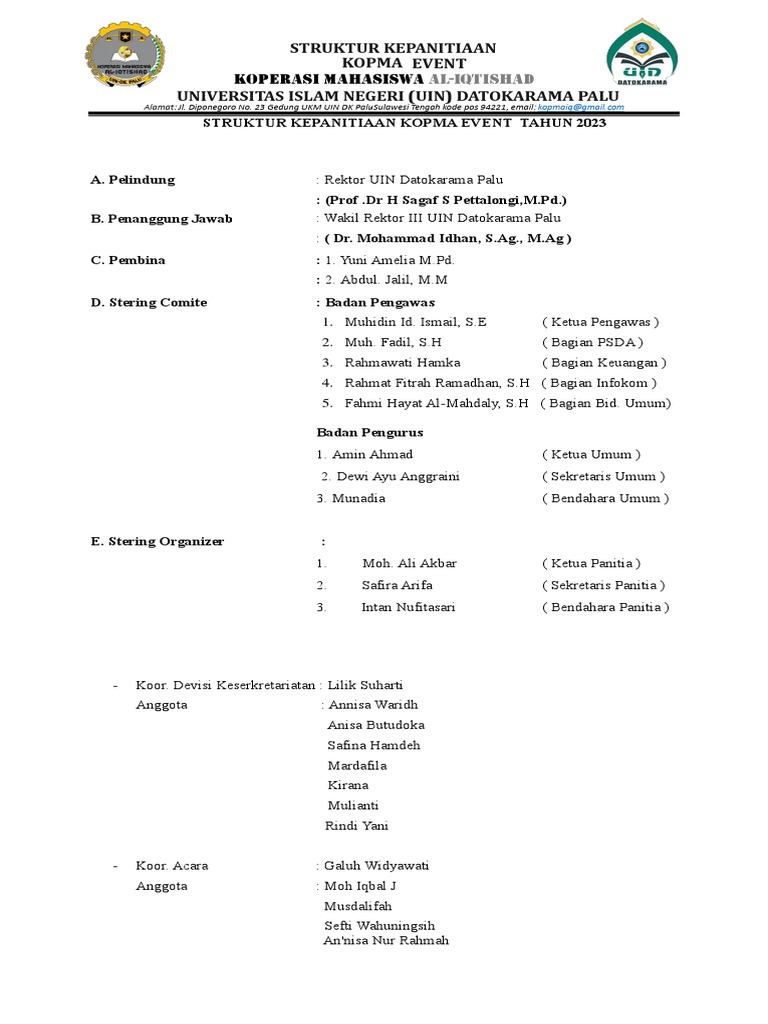 Struktur Panitia Kopma Event J | PDF