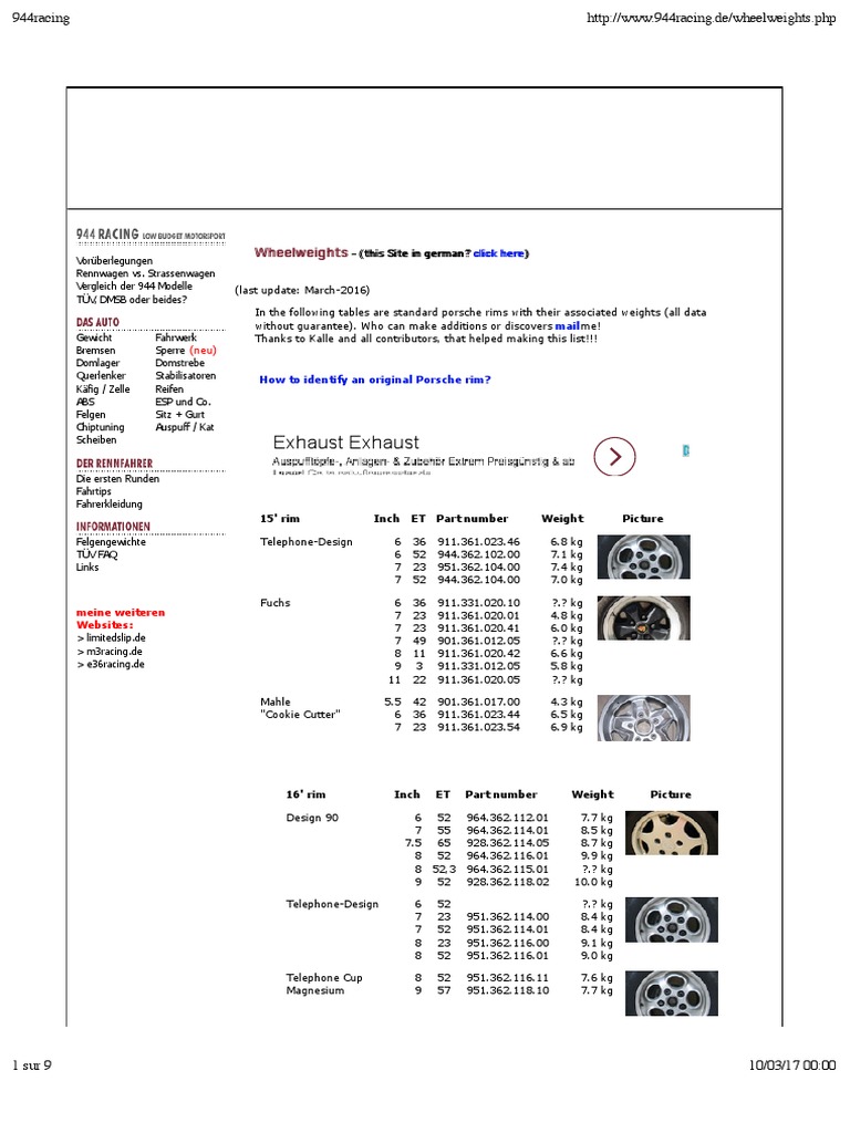Porsche Wheels Dimensions en | PDF