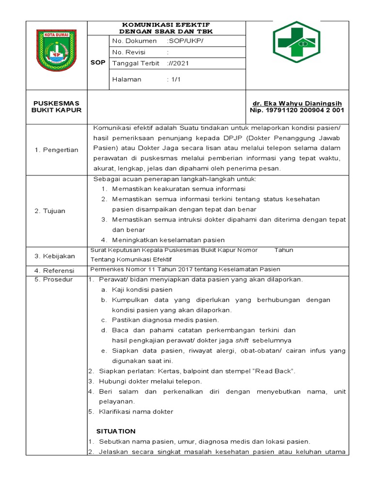 5.3.2.1SOP KOMUNIKASI EFEKTIF Dengan SBAR Dan TBK | PDF