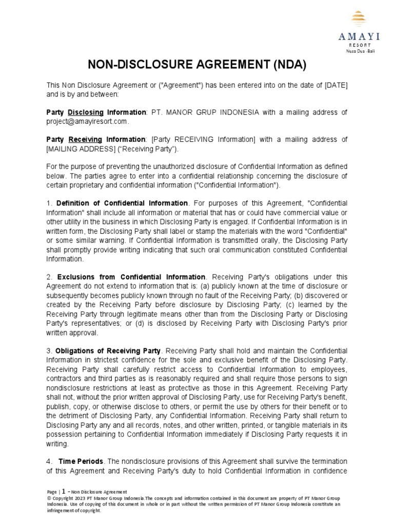 Basic Non Disclosure Agreement | PDF
