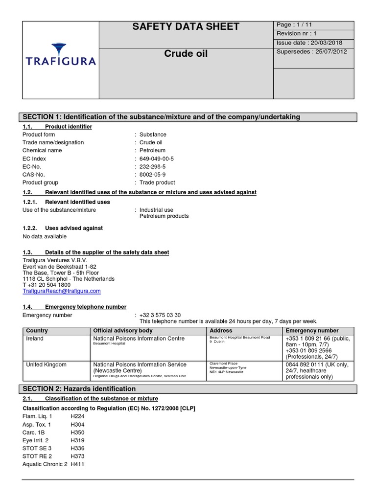 Crude Oil Safety Data Sheet (SDS) | PDF | Dangerous Goods | Toxicity