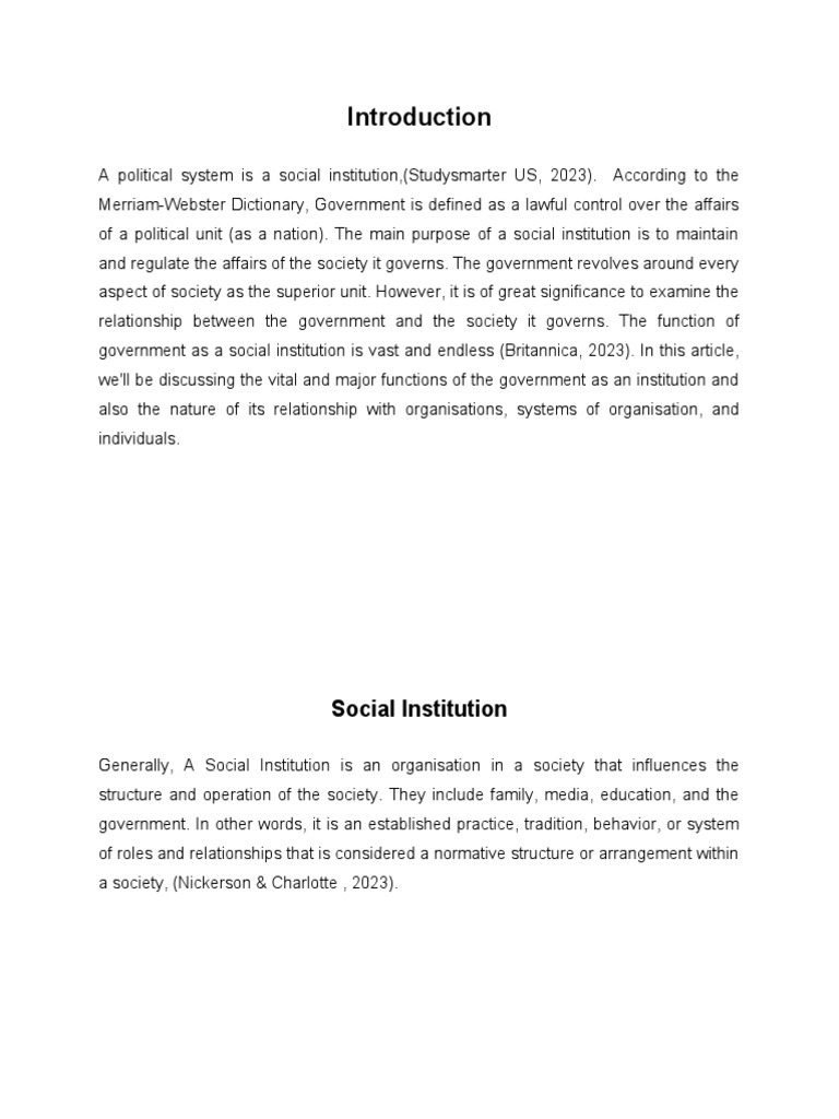 Government As A Social Institution - Function, Nature of Relation With ...