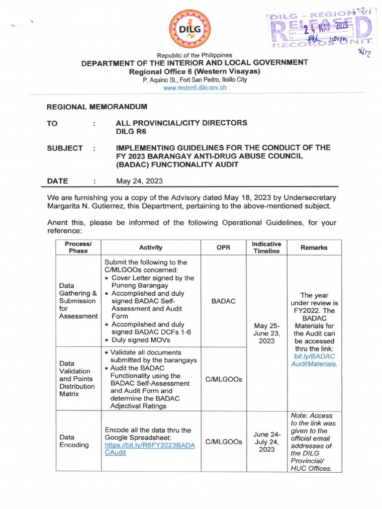RM Implementing Guidelines for the Conduct of the FY 2023 Barangay Anti Drug Abuse Council BADAC ...