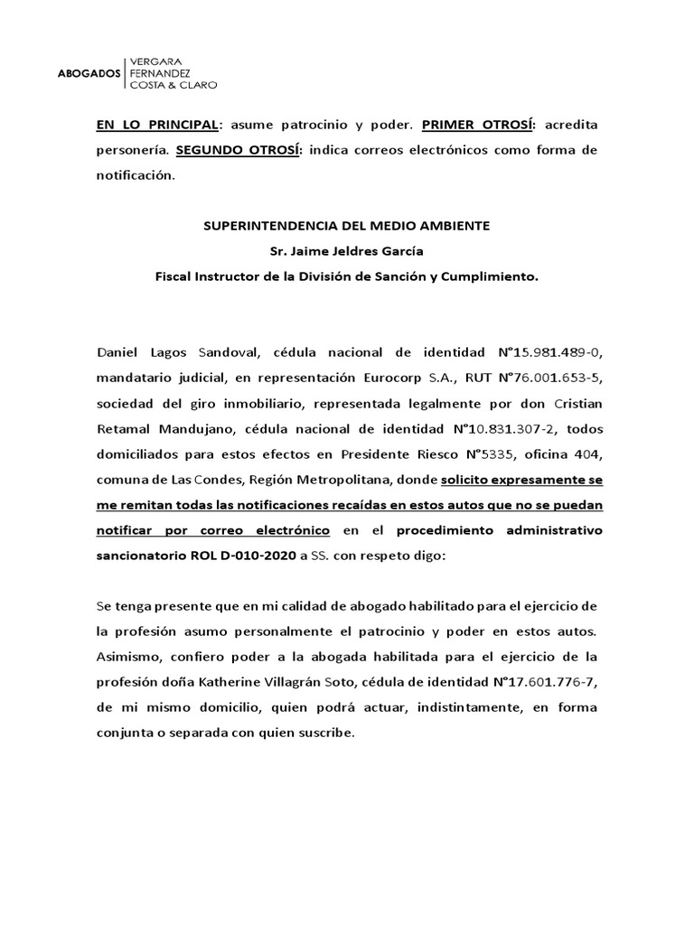 Asume patrocinio y poder, acredita personería y solicita forma de ...
