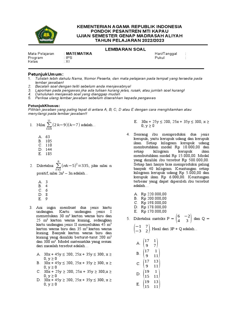 Matematika Xi Genap | PDF