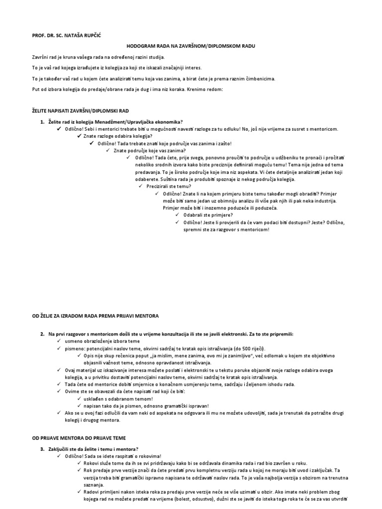 Hodogram Rada Na Zavrsnom I Diplomskom Radu | PDF