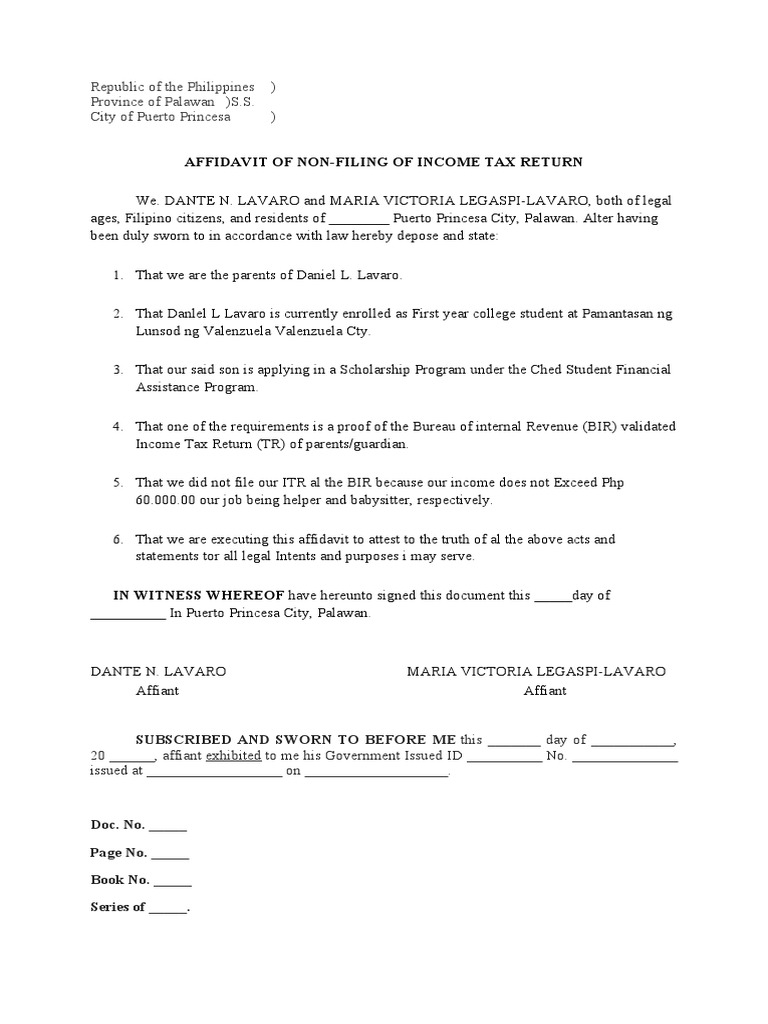 Affidavit of Non-Filing Tax Return | PDF