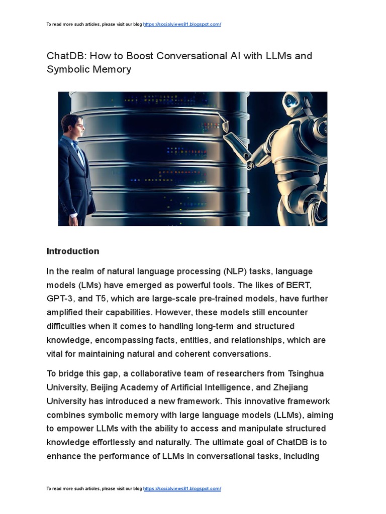 ChatDB: How To Boost Conversational AI With LLMs and Symbolic Memory | PDF