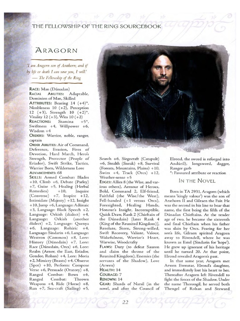 LOTR RPG - The Fellowship of The Ring - Aragorn | PDF