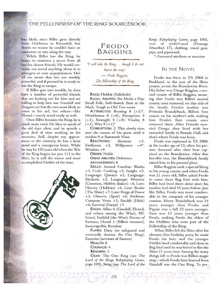 LOTR RPG - The Fellowship of The Ring - Frodo | PDF