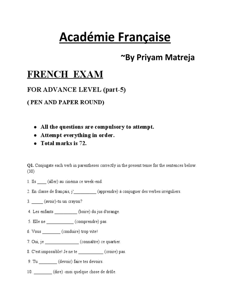 Examen de français avancé : Conjugaison et questions | PDF | Échecs ...