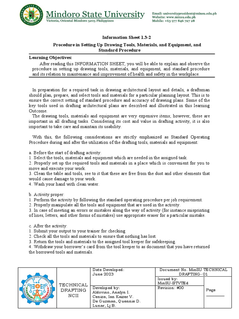 Procedure in Setting Up Drawing Tools, Materials, and Equipment, and ...
