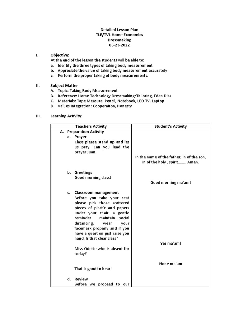 Body Measurement Guidelines for Dressmaking | PDF | Lesson Plan | Clothing