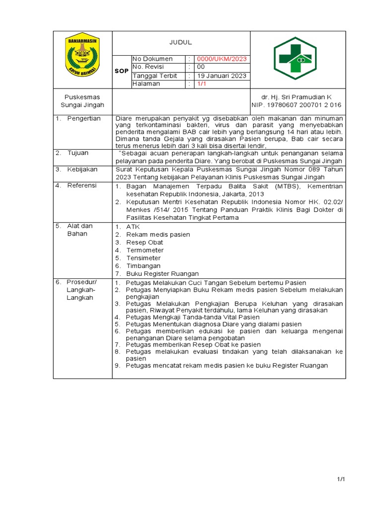 Sop Pasien Diare | PDF