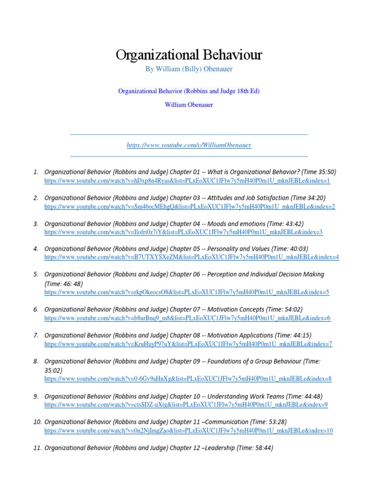 Organizational Behaviour by William Obenauer | Download Free PDF | Organizational Behavior ...