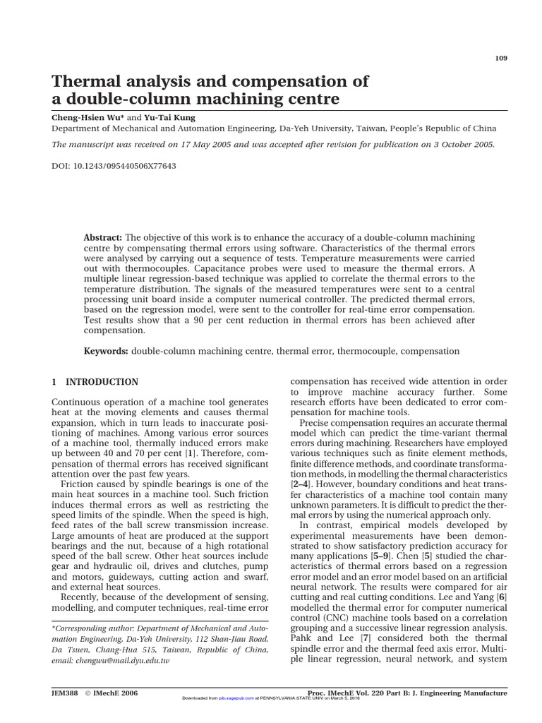 Thermal analysis and compensation of a double column machining centre ...
