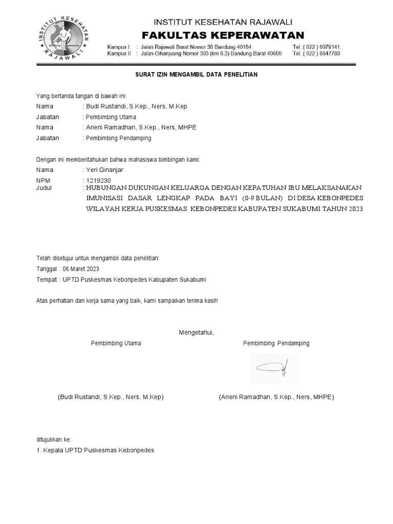 Surat Izin Pengambilan Data Penelitian | PDF Surat Izin Pengambilan Data Penelitian | PDF