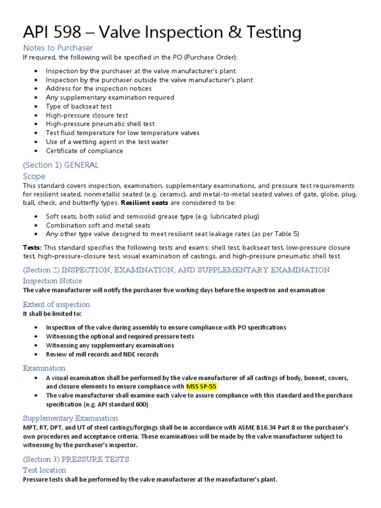 Notes - API 598 Valve Inspection & Testing | Download Free PDF | Valve ...