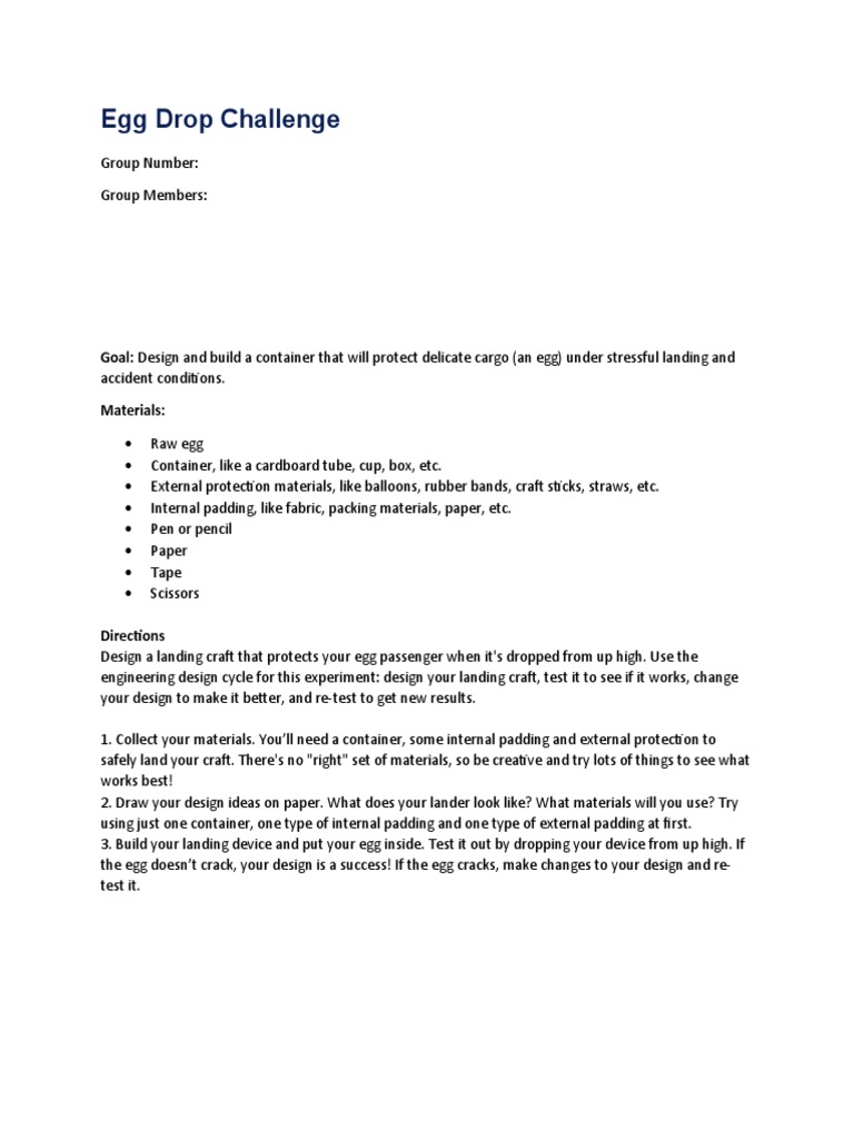 Egg Drop Challenge Design Guide | PDF