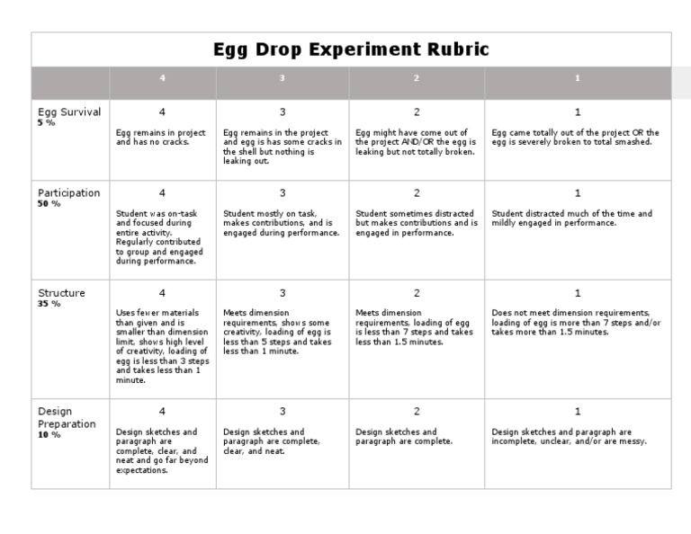Egg Drop Experiment Rubric | PDF