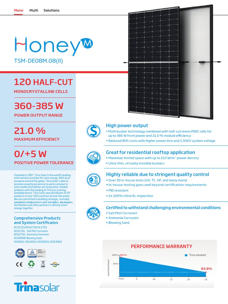 Trina Solar Honey M TSM De08m 08 360 385w Scheda Tecnica Moduli ...
