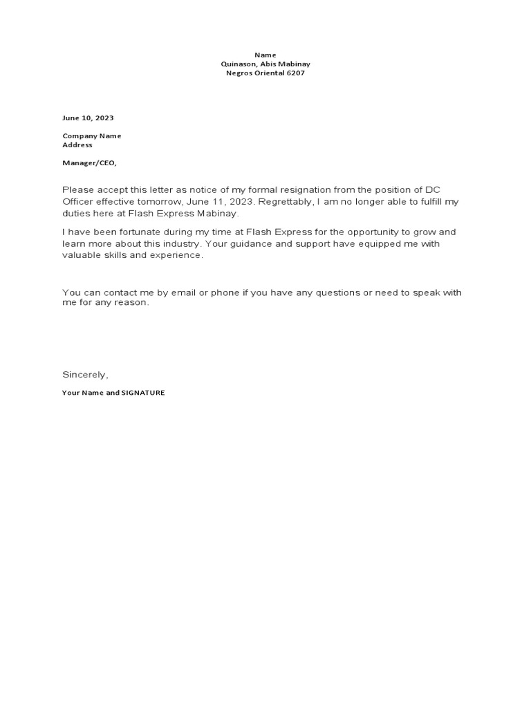 Resignation Sample | PDF