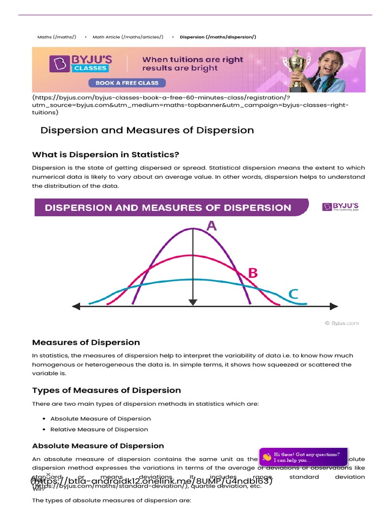 Measures of Dispersion in Statistics (Definition & Types) | PDF ...
