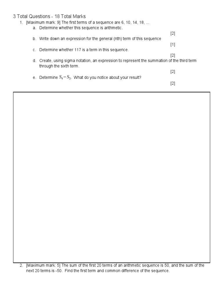 Formative Assessment #1 - Arithmetic Sequences and | PDF